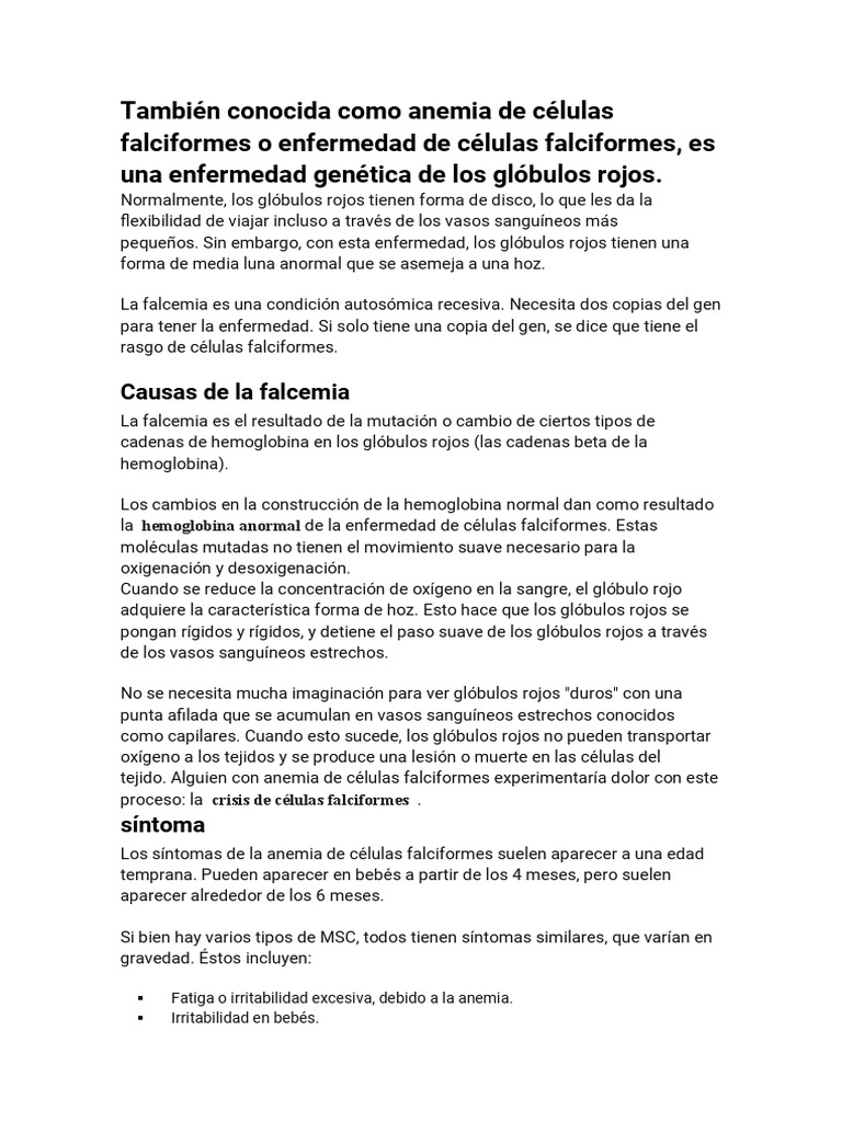 Falcemia | PDF | Glóbulo rojo | Anemia