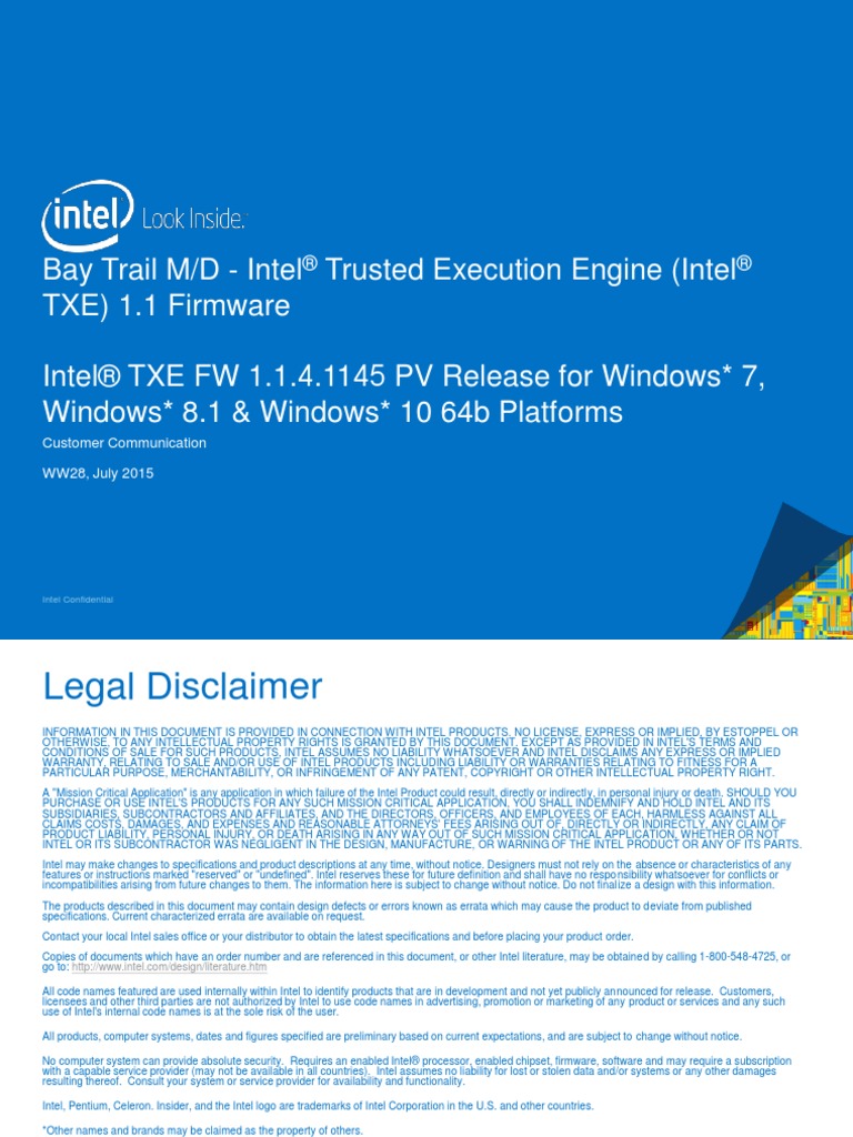 Intel (R) TXE FW 1.1.4.1145 Win 7 8 10 PV Release Customer ...