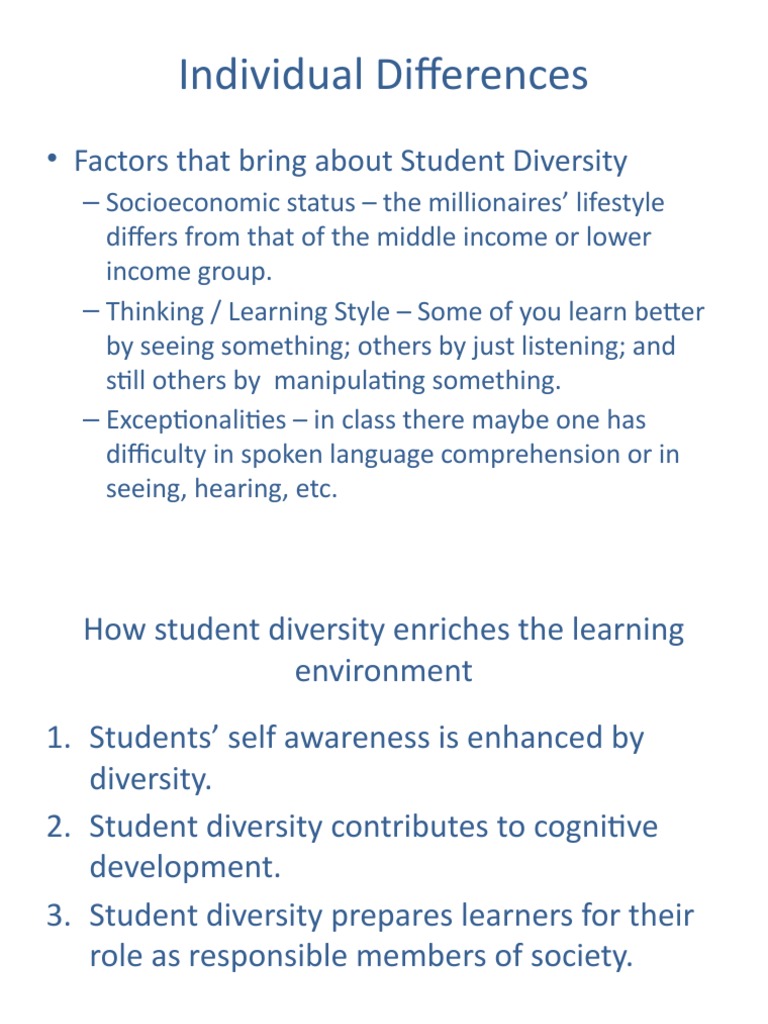 Individual Differences: - Factors That Bring About Student Diversity | PDF | Learning | Learning ...