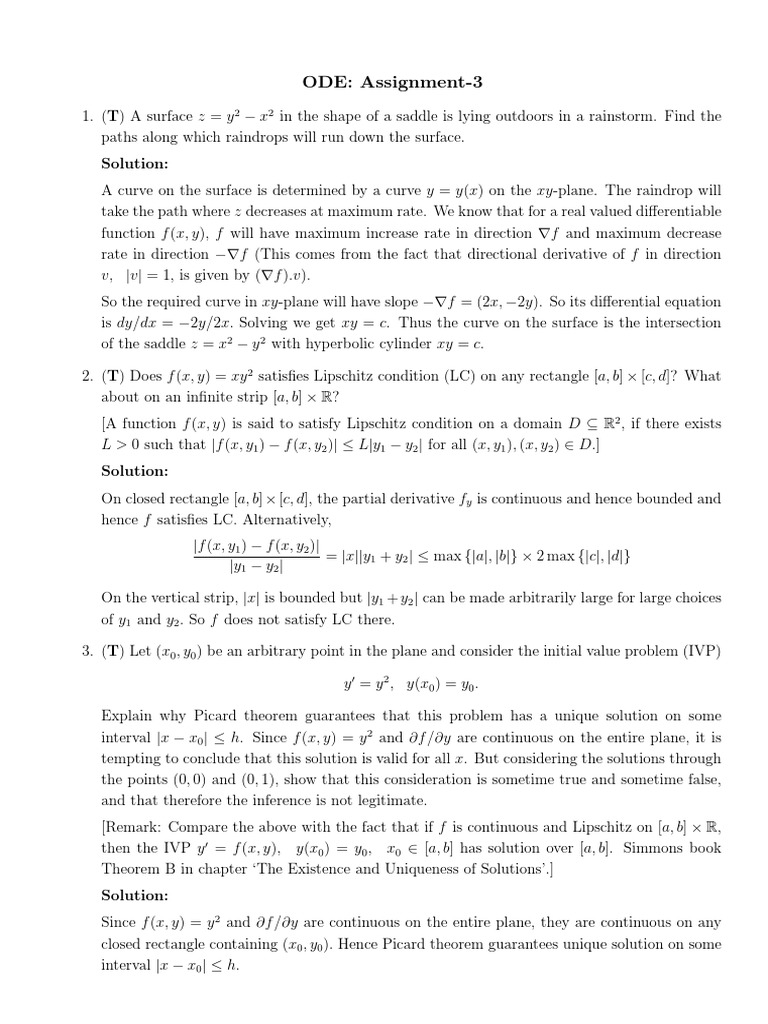 ODE: Assignment-3 | PDF | Ordinary Differential Equation | Equations