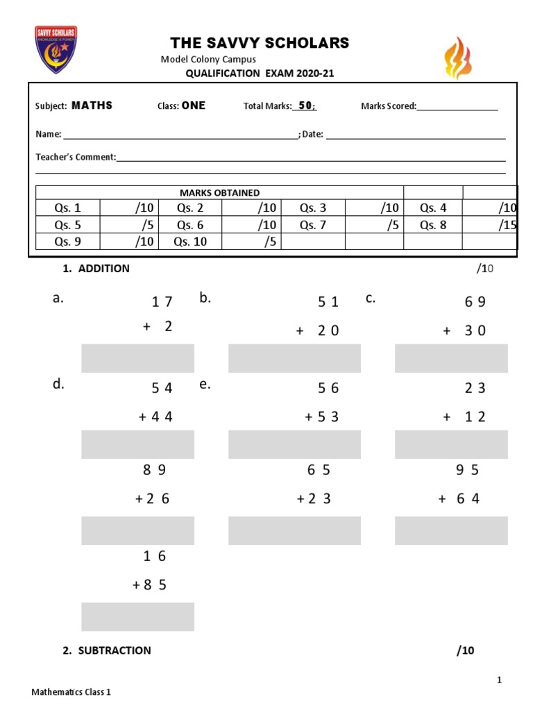 Qualification Exams Class 1 Maths | PDF | Mathematics