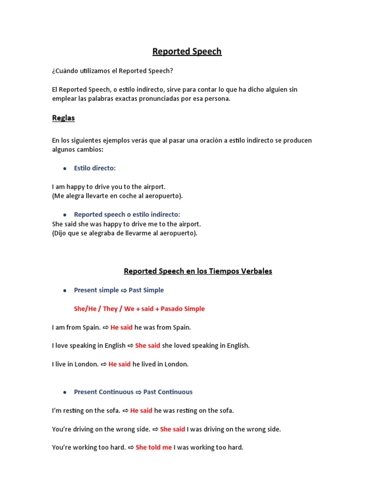 Reported Speech Rules | PDF | Linguistics