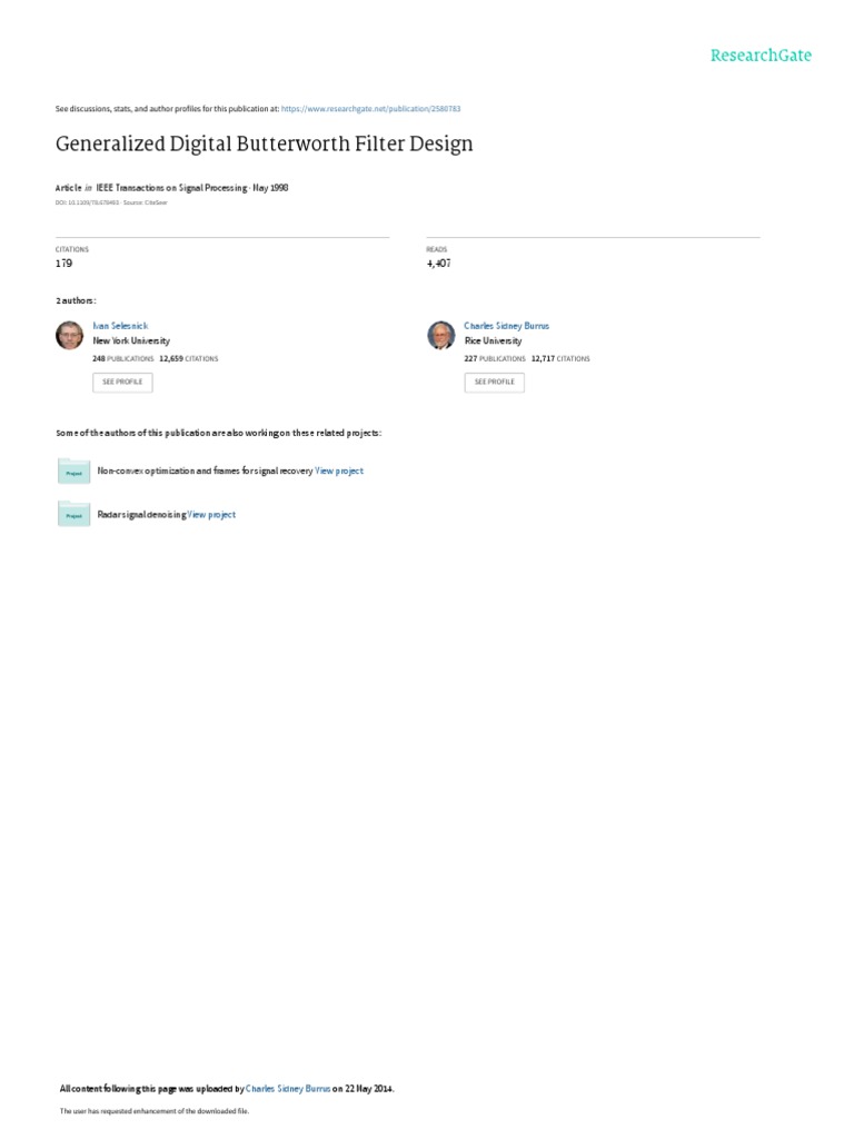 Generalized Digital Butterworth Filter Design: IEEE Transactions On ...