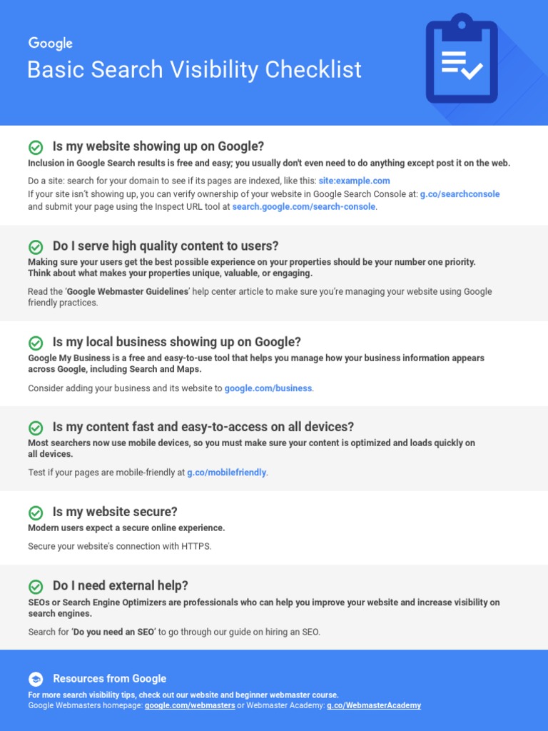 Basic Search Visibility Checklist | PDF