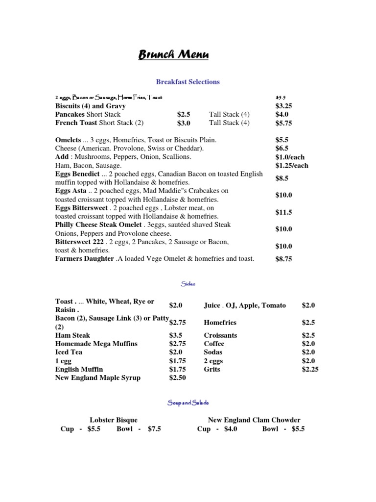 Brunch Menu | PDF | Salad | Cuisine