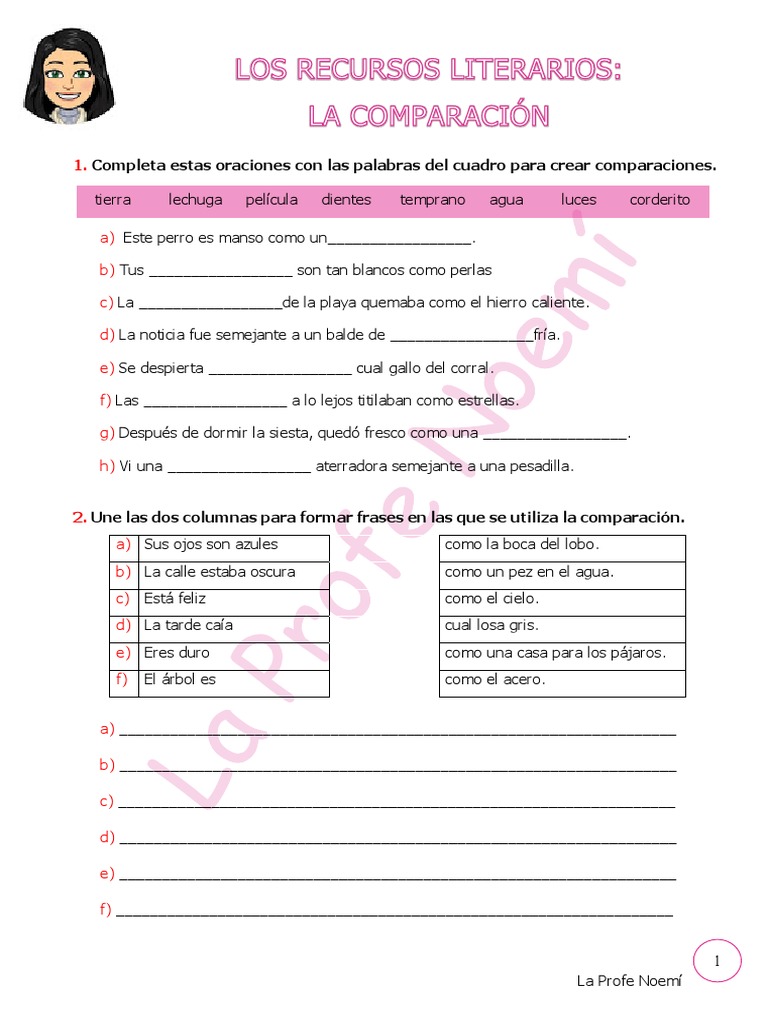 Recursos Literarios. La Comparación - Actividades | PDF