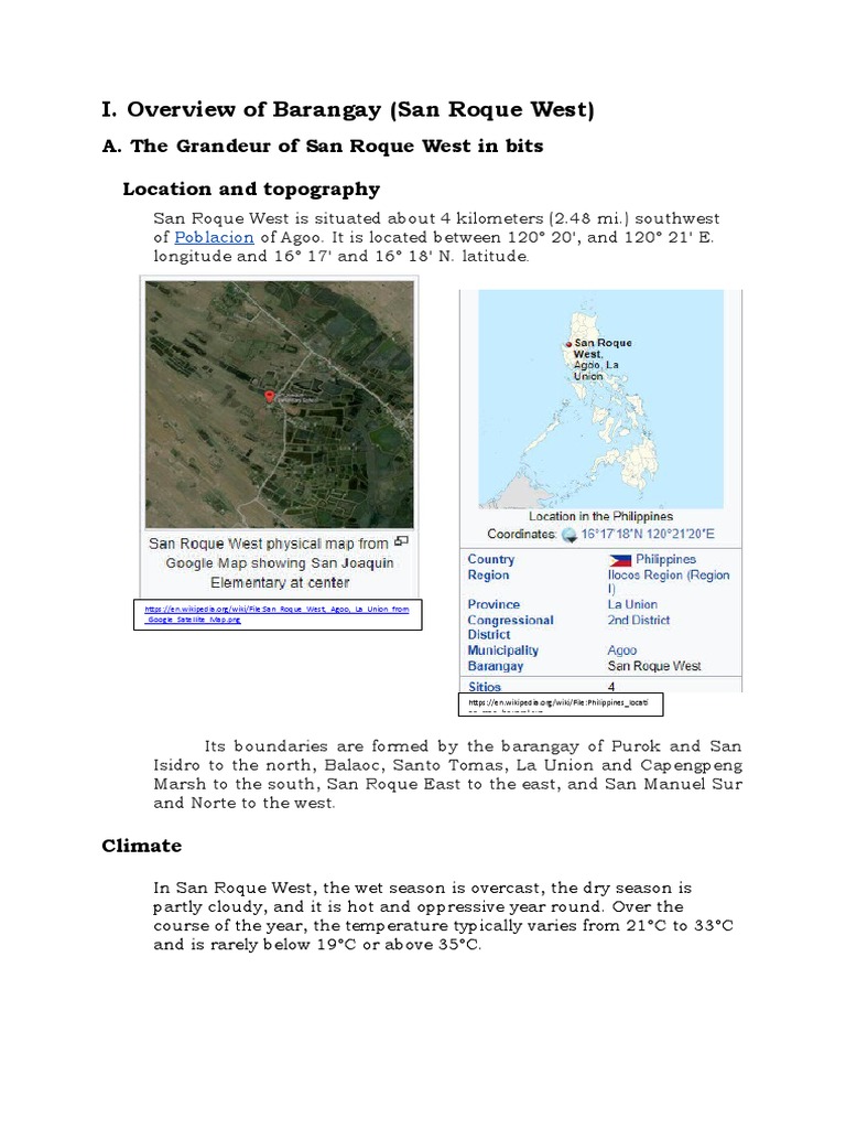 I. Overview of Barangay (San Roque West) | PDF | Agriculture