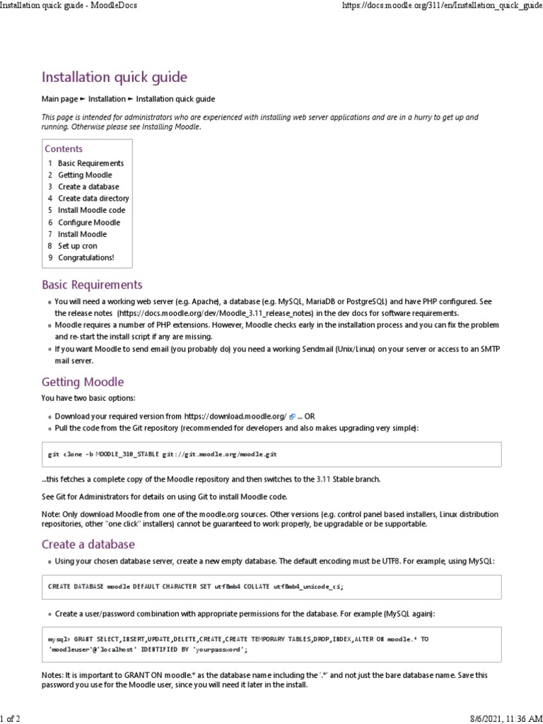 Installation Quick Guide - MoodleDocs | PDF | World Wide Web | Internet & Web