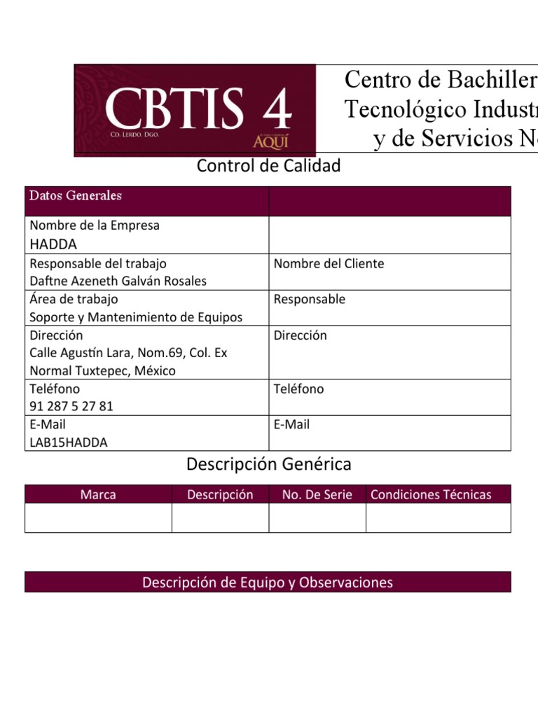 Bitacora de Control de Calidad | PDF