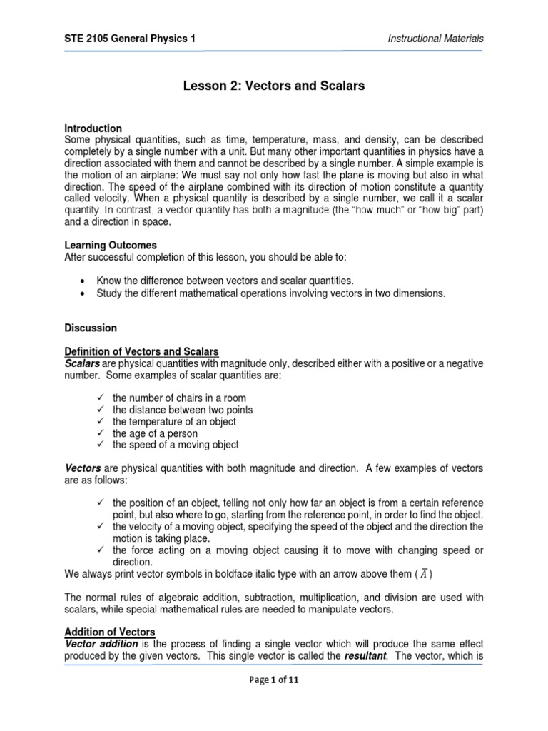 (MOD) 02 Vectors and Scalars | PDF | Euclidean Vector | Quantity