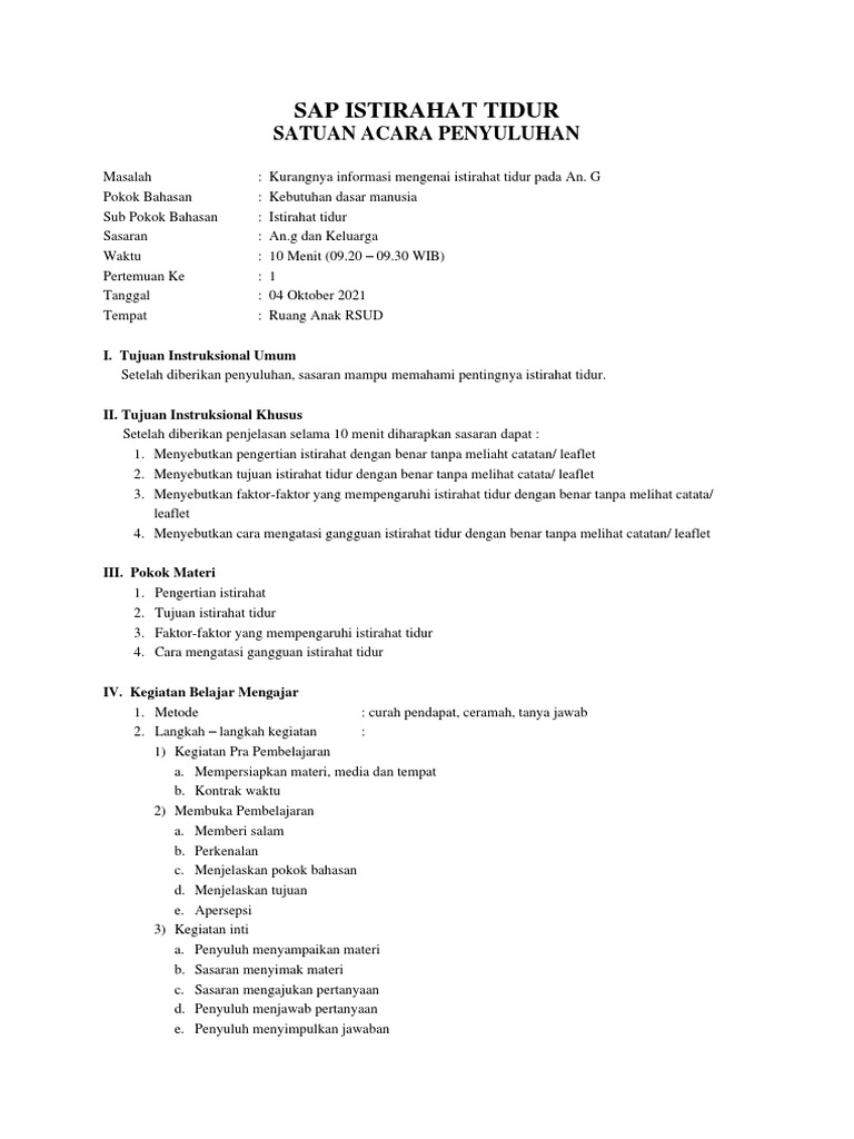 SAP Istirahat Tidu | PDF