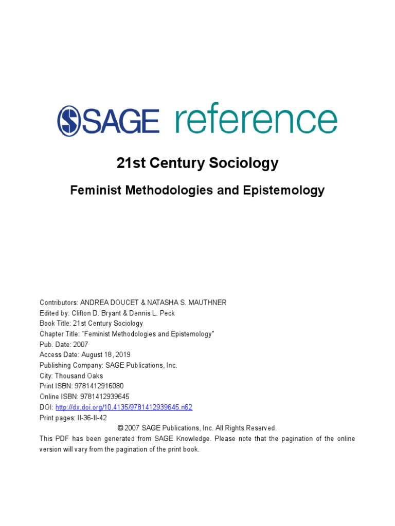 Feminist Methodologies and Epistemology | PDF | Epistemology | Knowledge