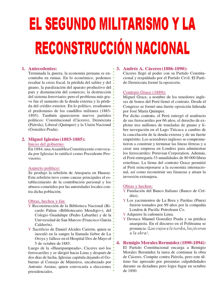 El Segundo Militarismo y La Reconstrucción Nacional Cuarto | PDF | Perú ...
