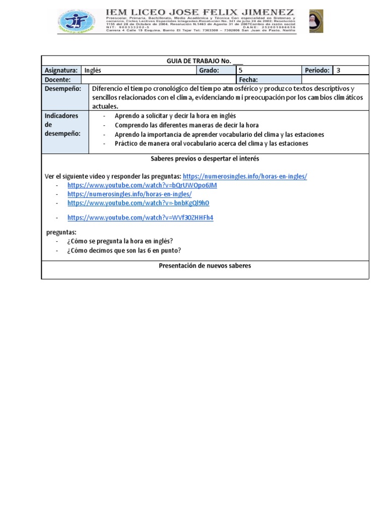 Aprende a Decir la Hora y Clima en Inglés | PDF | Geografía Física | Clima