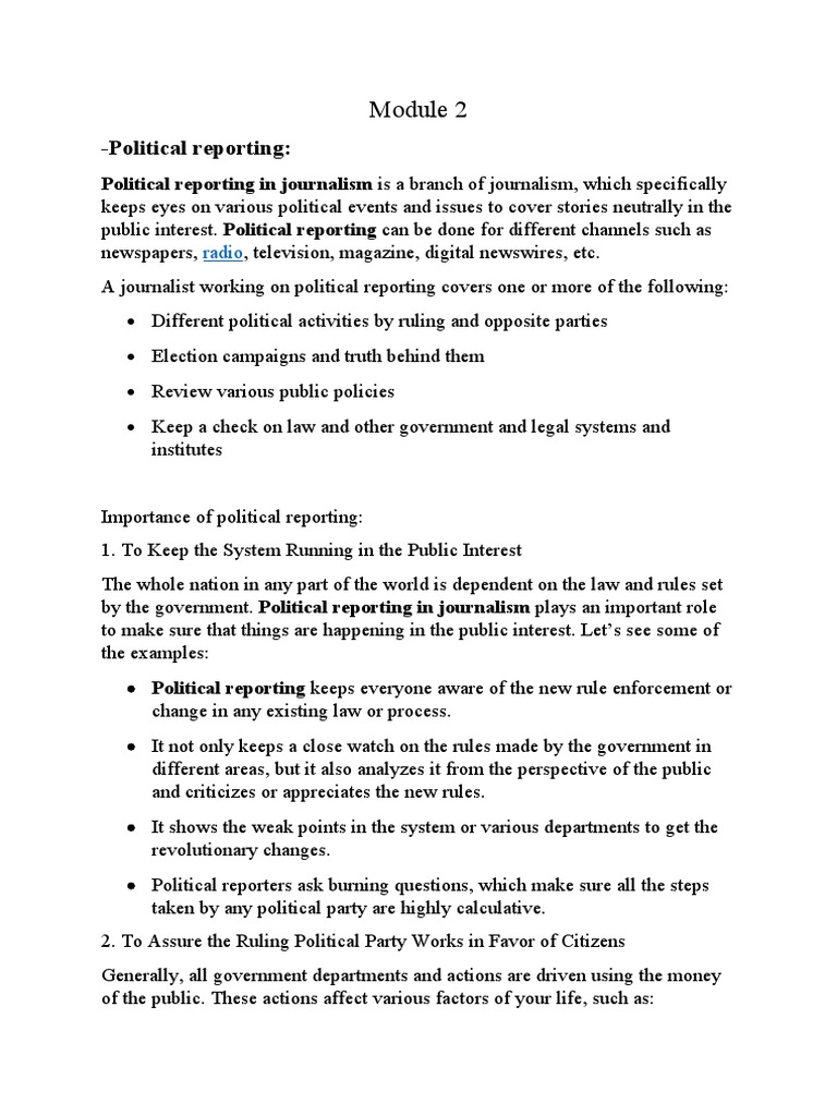 Political Reporting:: Political Reporting in Journalism Is A Branch of ...