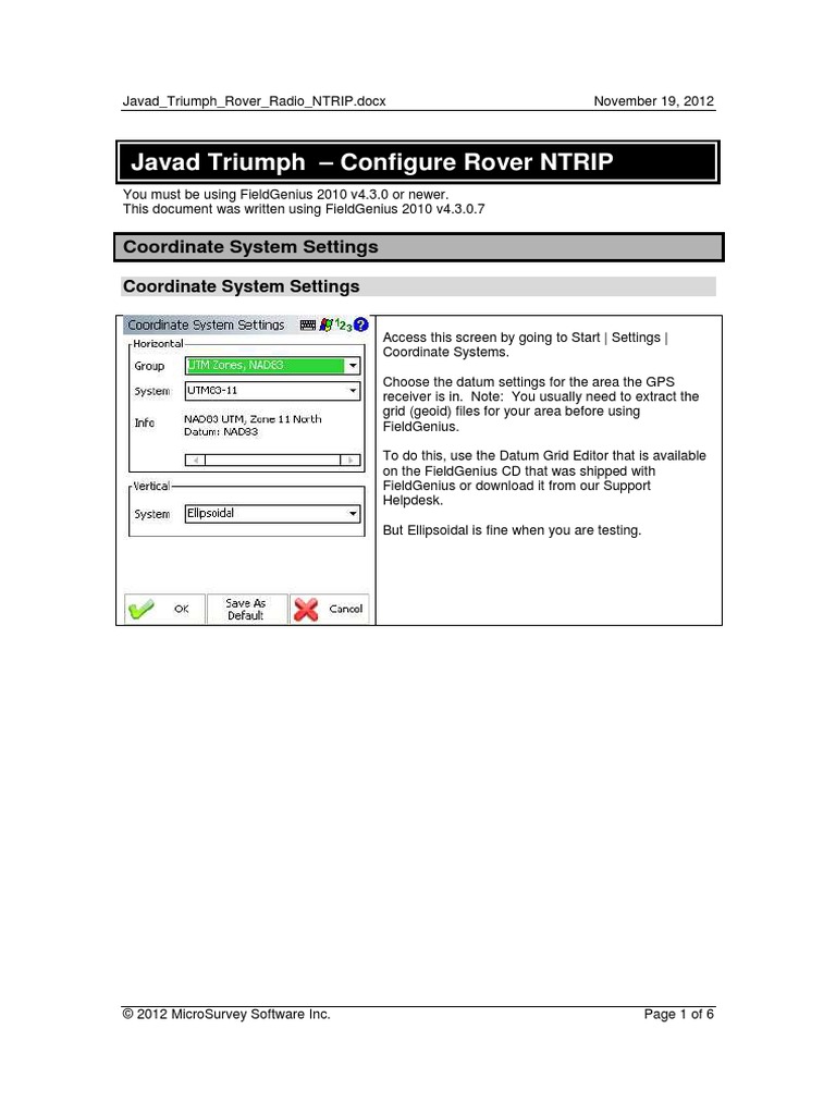 Javad Triumph - Configure Rover NTRIP: Coordinate System Settings | PDF ...