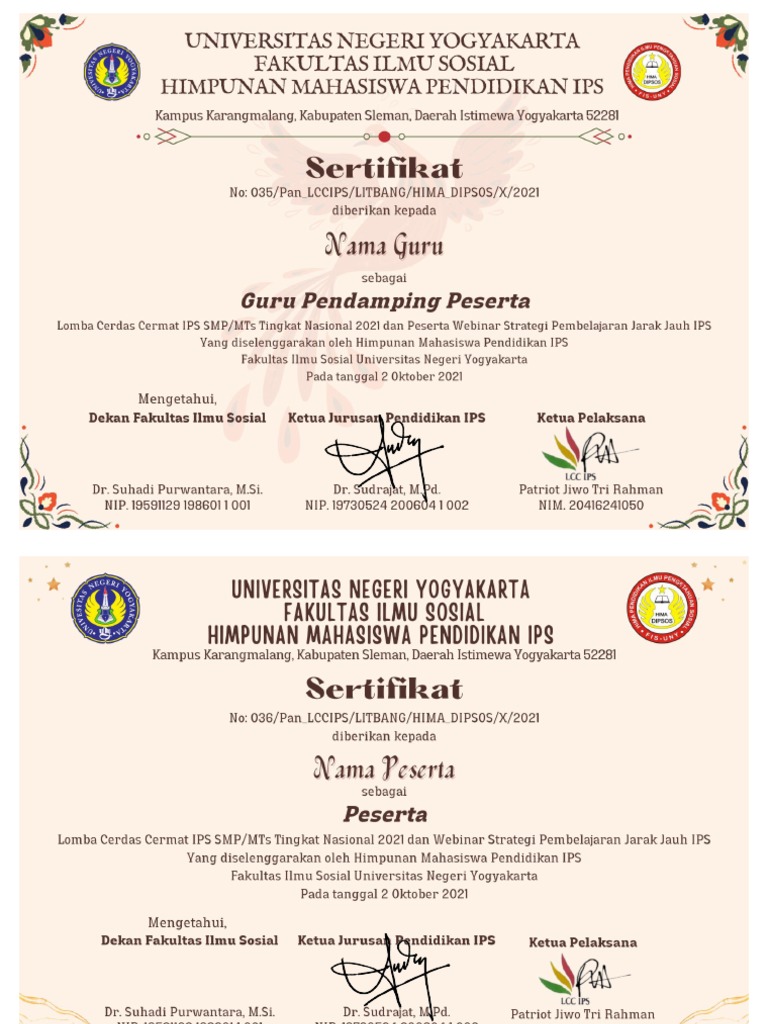 Sertifikat & Piagam LCC 2021 | PDF