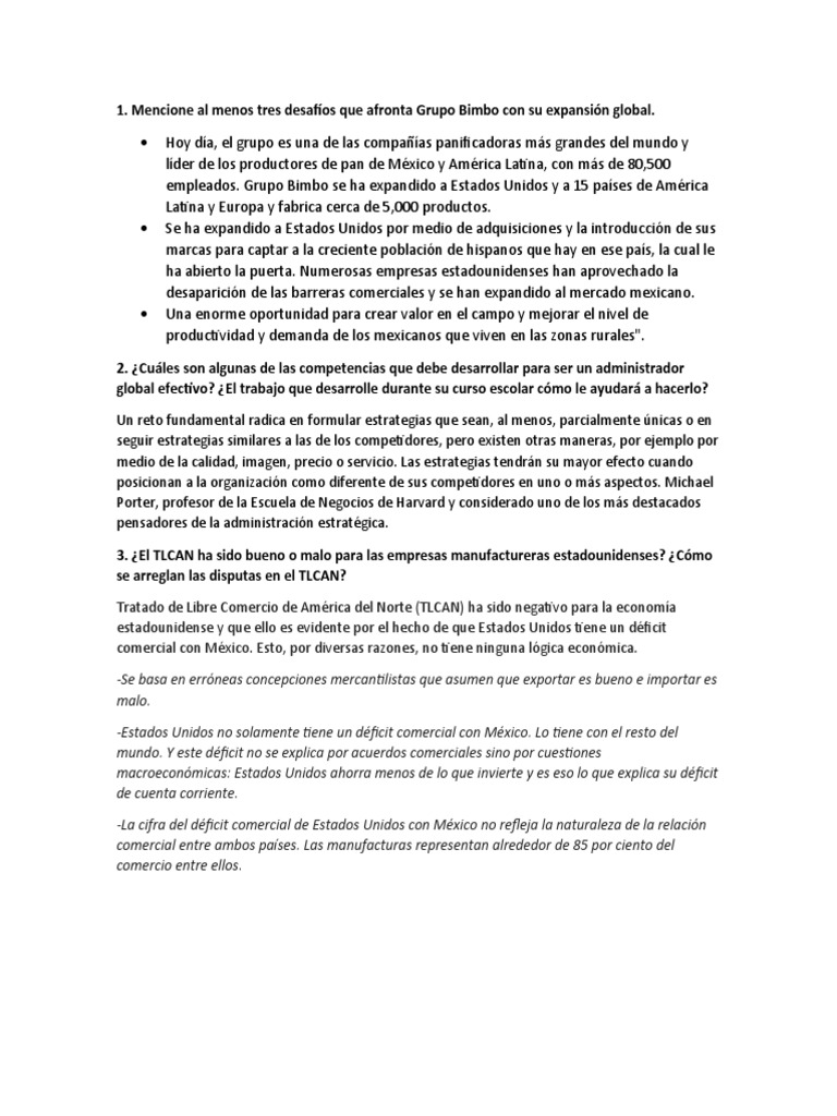 Desafíos de Grupo Bimbo en la Globalización | PDF | Infracción de ...