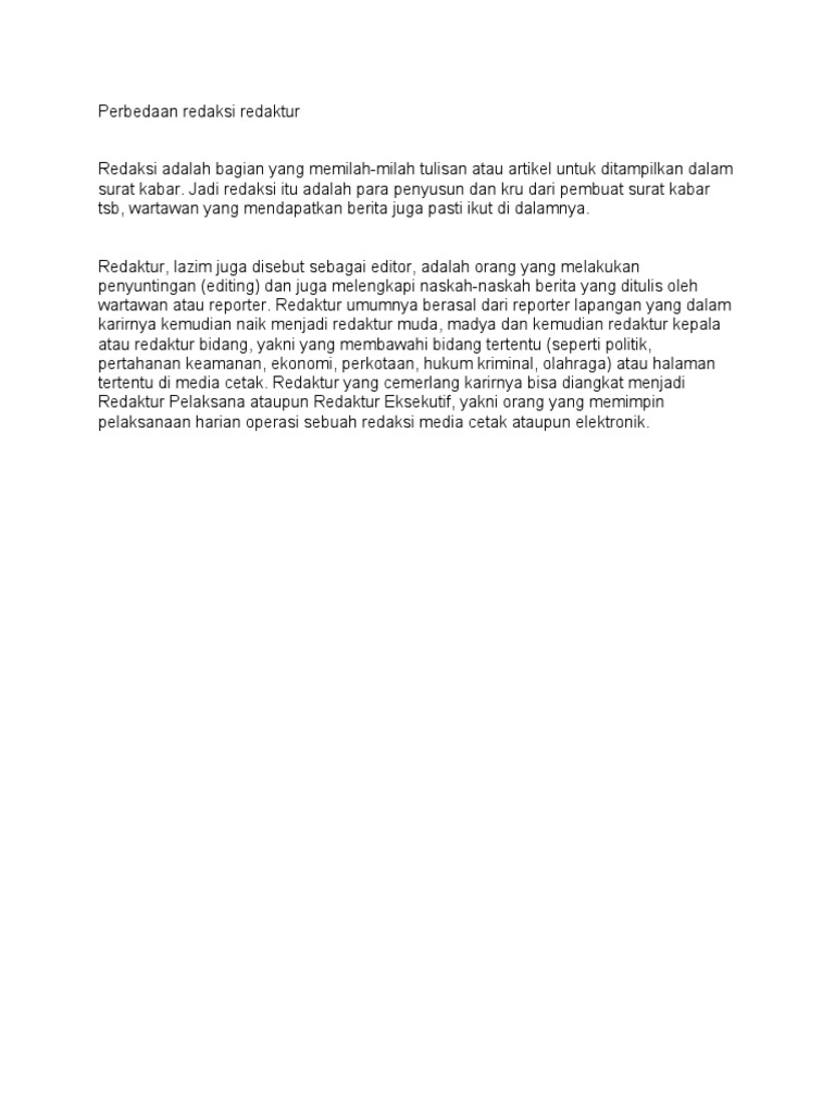 Perbedaan Redaksi Redaktur | PDF