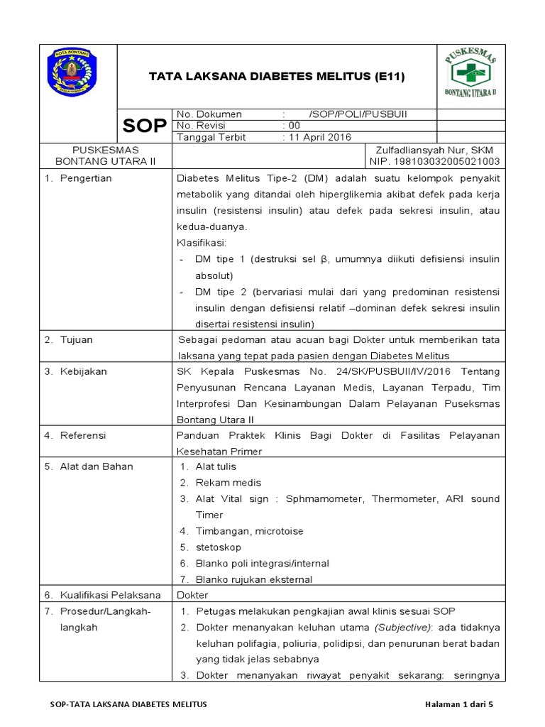 OK 7.6.1.1 SOP Diabetes Melitus | PDF | Kesehatan Holistik