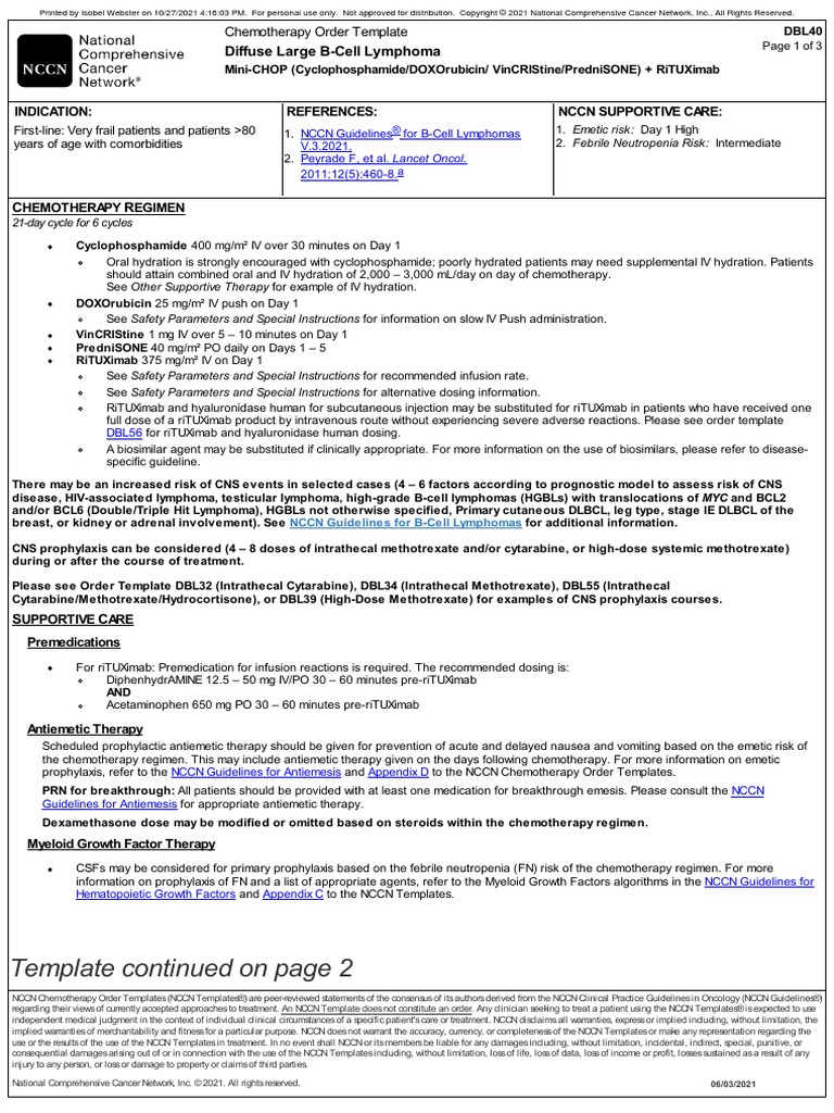 Template Continued On Page 2 | PDF | Chemotherapy | Intravenous Therapy