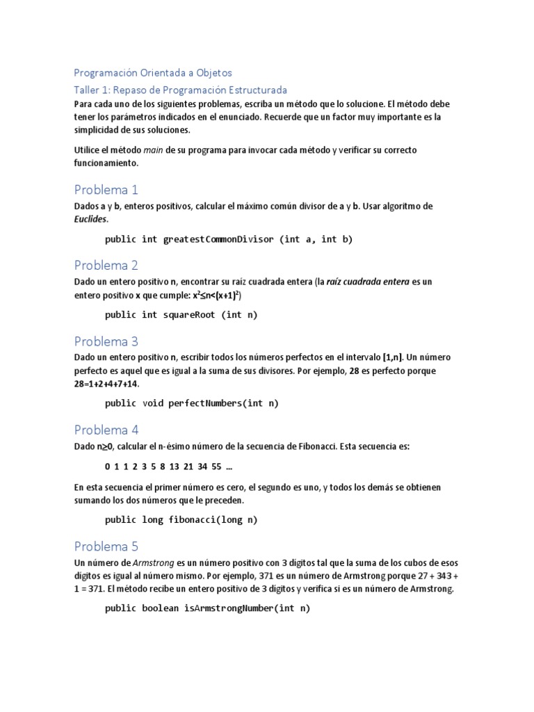 Taller 1 - Ejercicios - Estructuras de Control | PDF | Algoritmos ...
