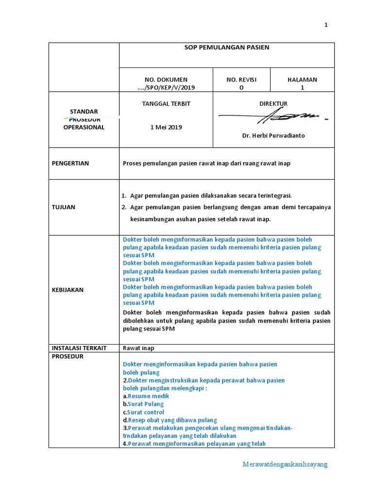 Sop Pemulangan Pasien Ranap | PDF