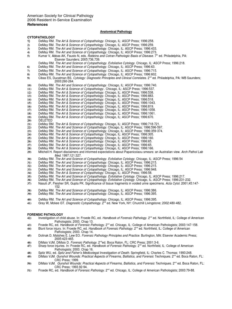 References: American Society For Clinical Pathology 2006 Resident In ...