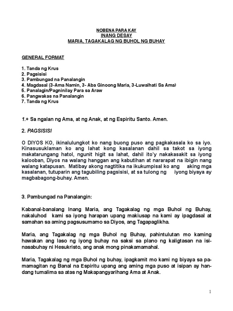 Nobena para Kay Inang Desay | PDF