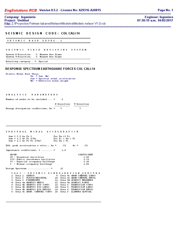 Engsolutions RCB: Seismic Design Code: Colcali-14 | PDF | Continuum Mechanics | Geophysics