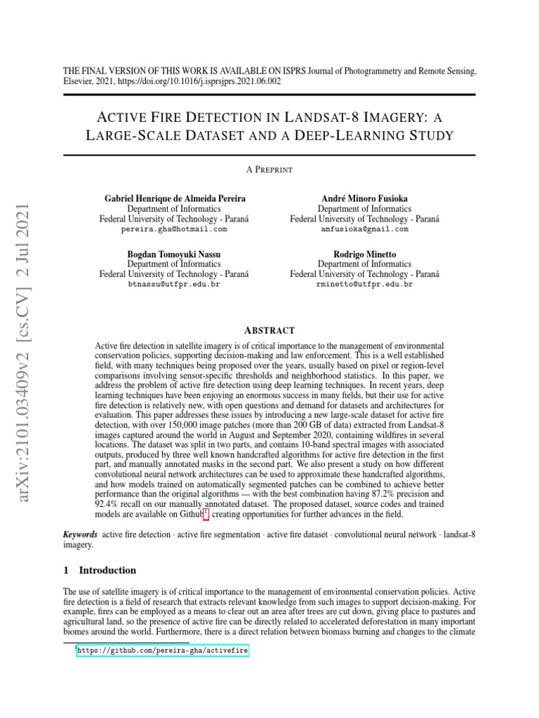 Deep Learning for Active Fire Detection | PDF | Image Segmentation