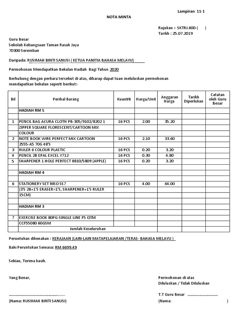 Nota Minta B.melayu | PDF