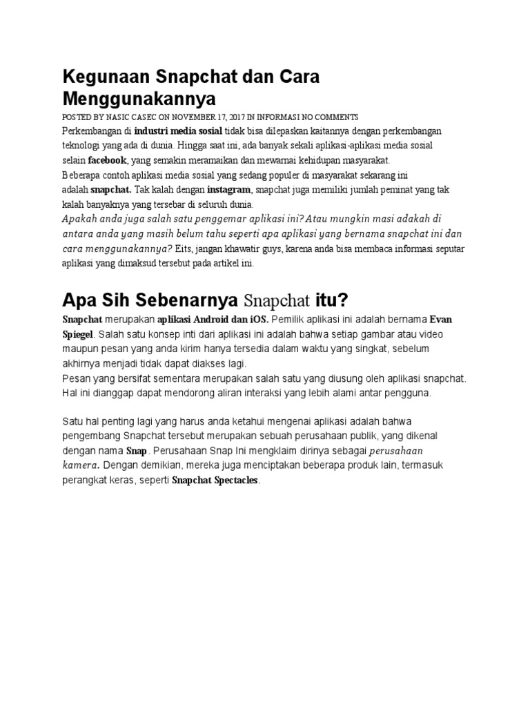 Kegunaan Snapchat Dan Cara Menggunakannya | PDF