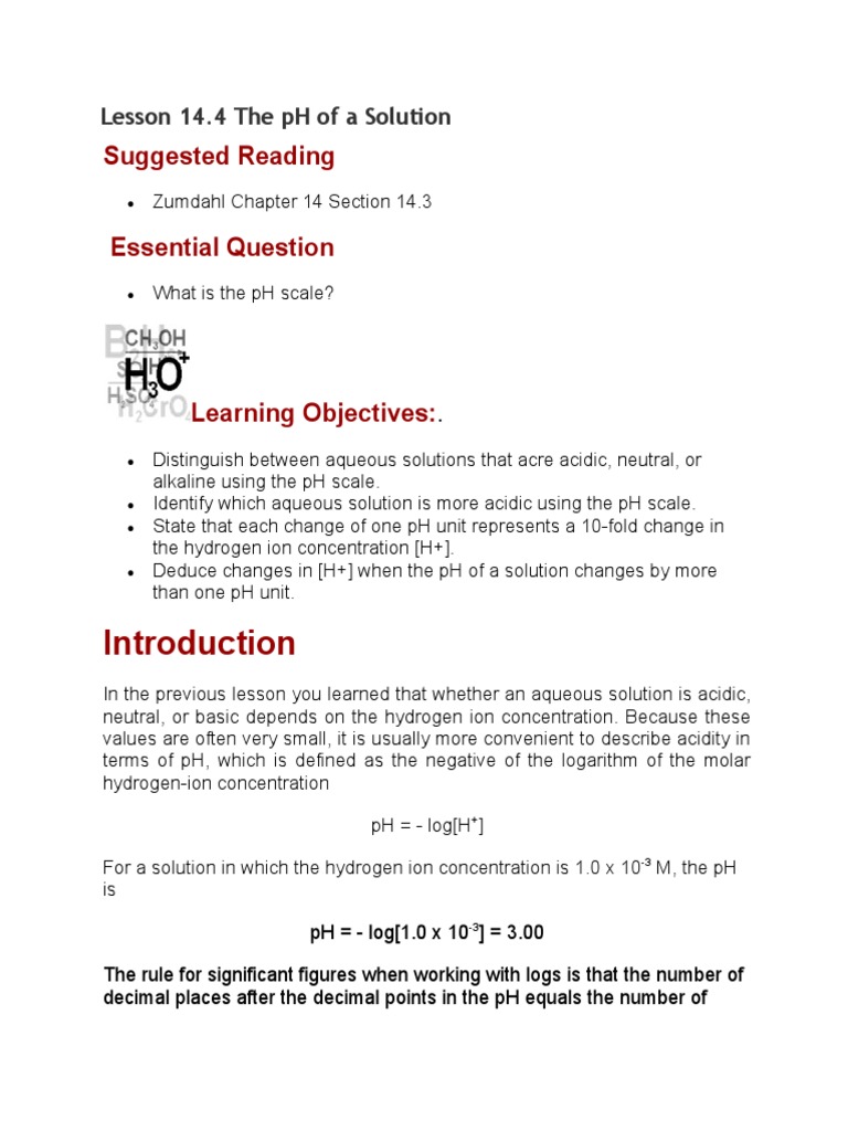 Lesson 14.4 PH of Solution | PDF | Ph | Chemical Substances