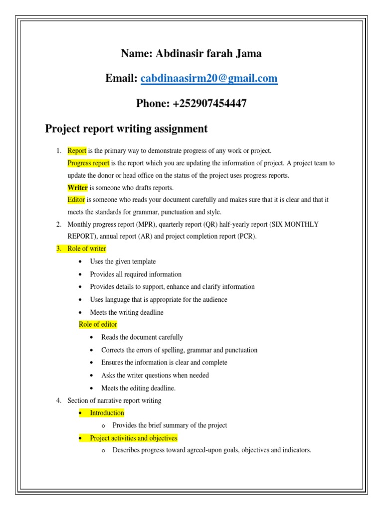 Project Report Writing Assignment | PDF | Writers | Writing