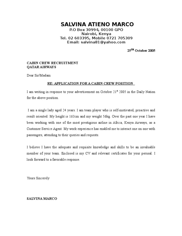 Cabin Crew Application to Qatar Airways | PDF