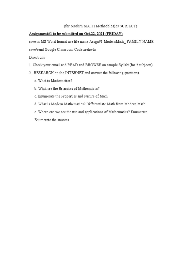 Assignments #1 #2 #3 in Modern Math Methodolgies | PDF | Mathematics ...