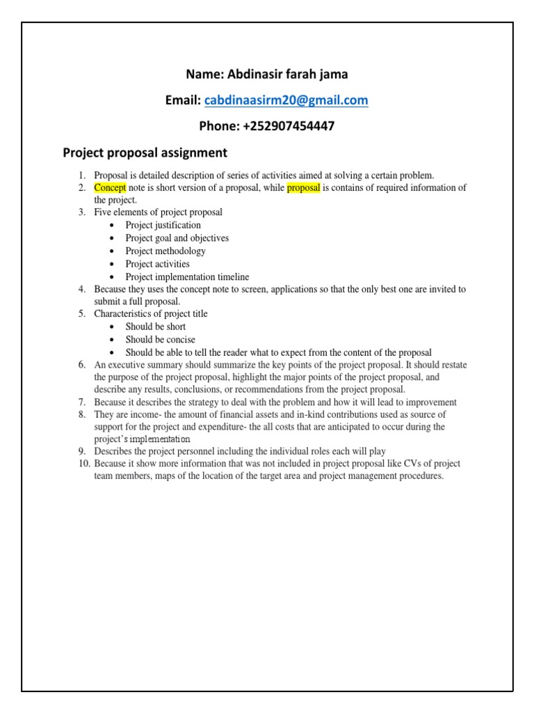 Project Proposal Assignment Answers | PDF