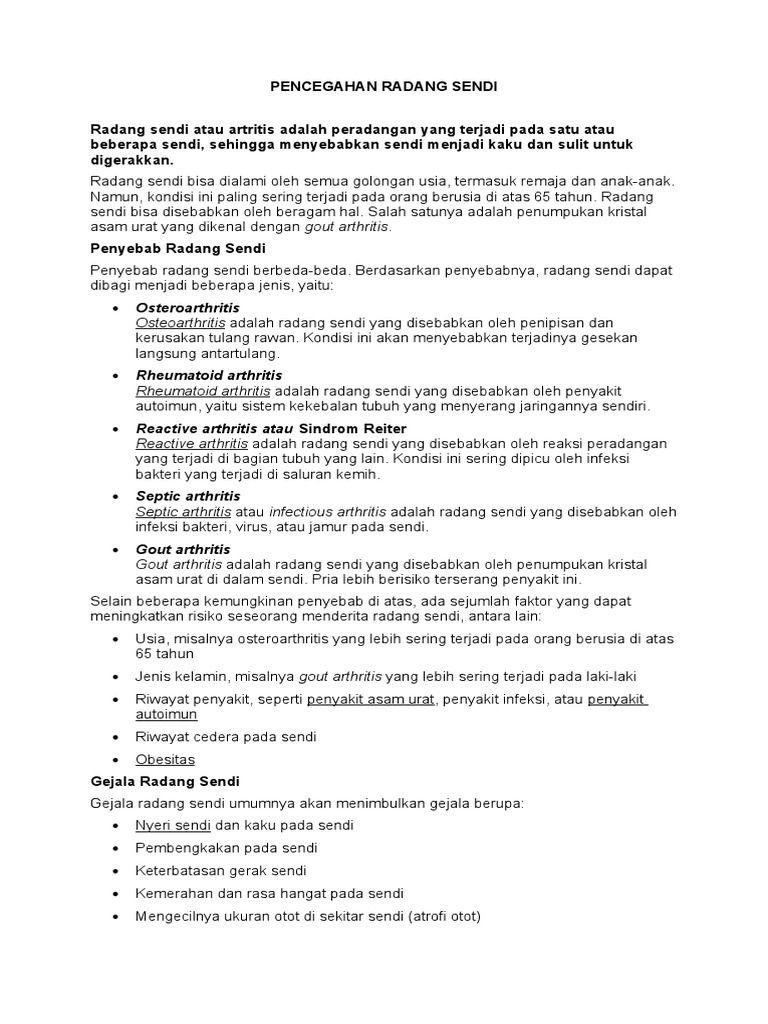 Pencegahan Radang Sendi | PDF