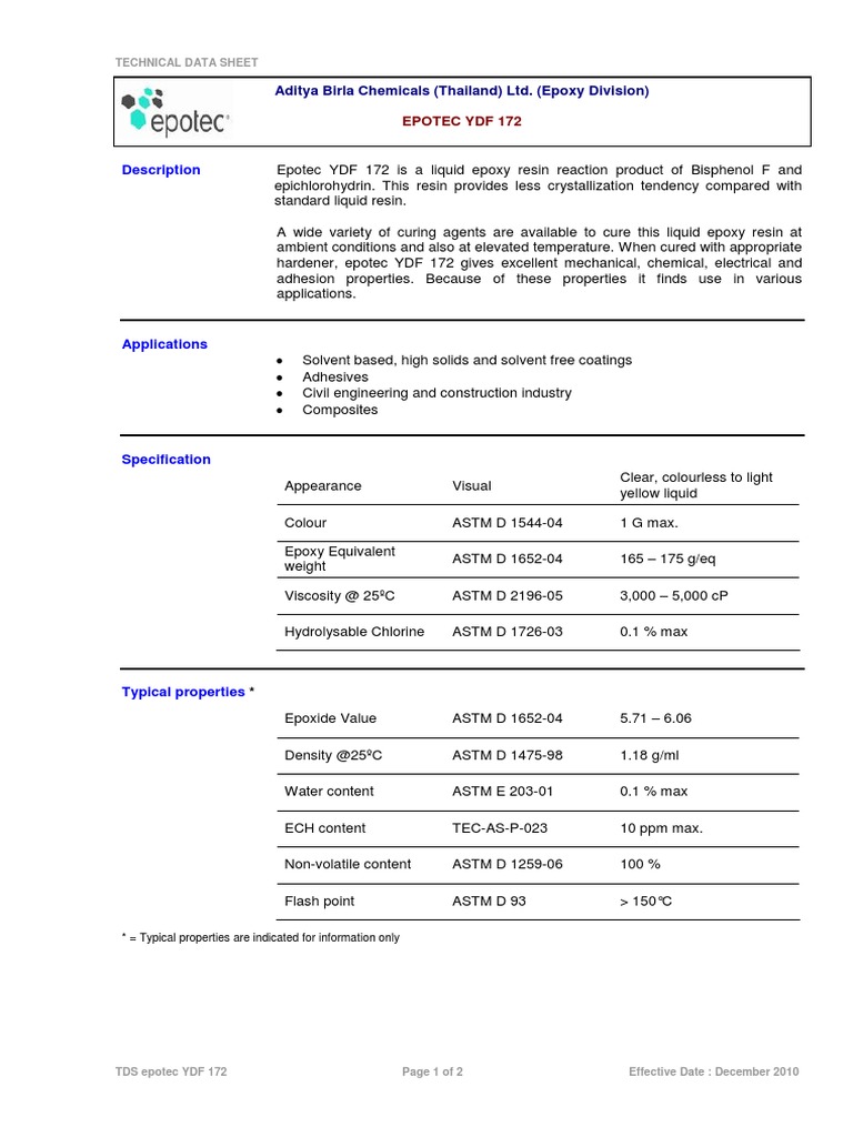 TDS Ydf 172 | PDF | Epoxy | Materials