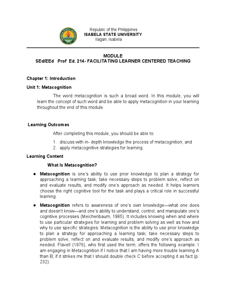 Module 1 Facilitating | Download Free PDF | Metacognition | Learning