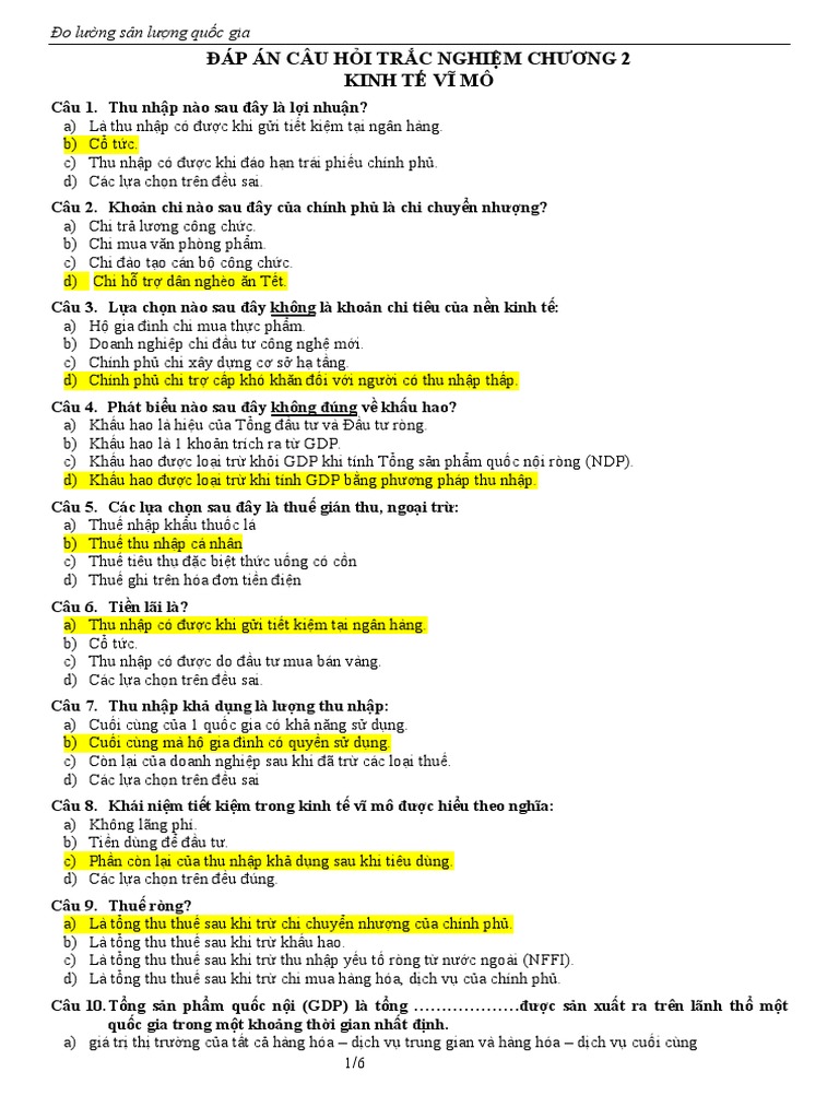 Trac Nghiem Chuong 2 Dap An | PDF