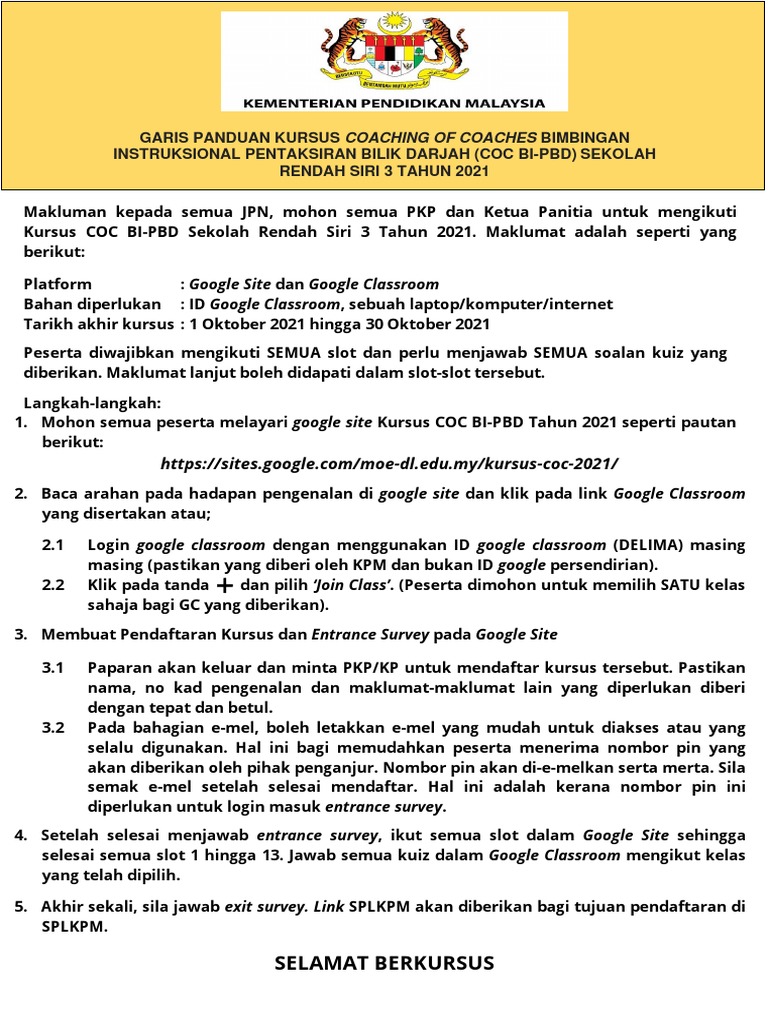 Garis Panduan Kursus COC BI PBD 2021 | PDF