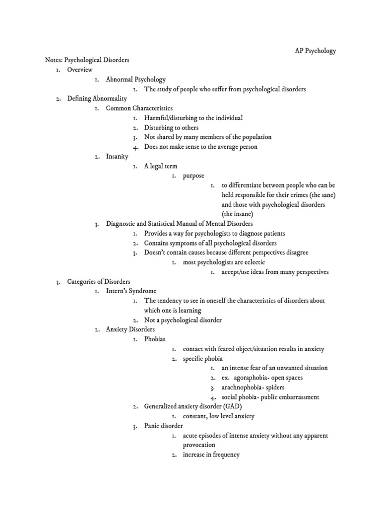 AP Psych - Psychological Disorders | PDF | Mental Disorder | Anxiety ...