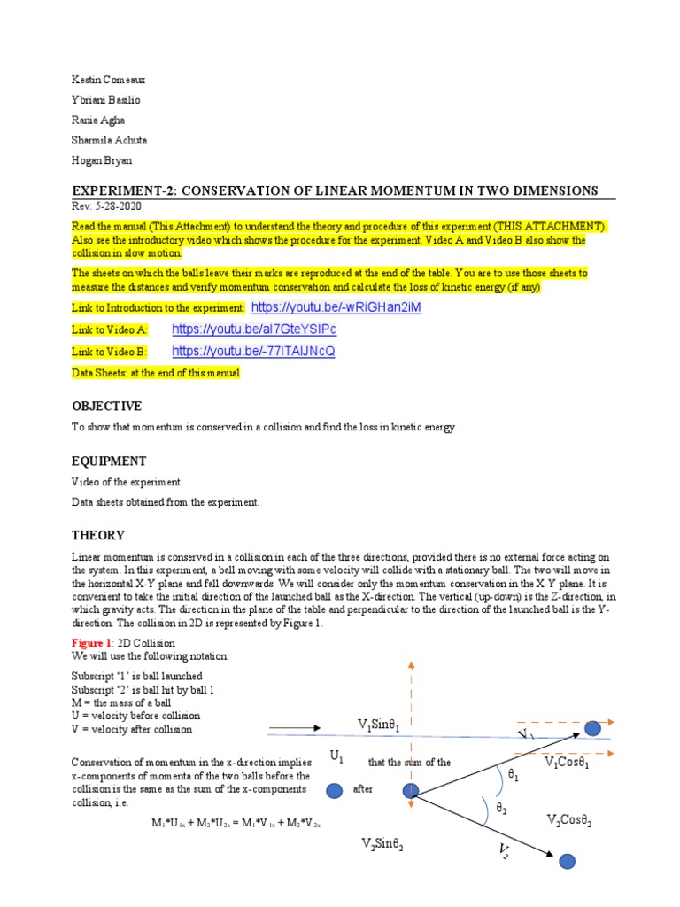 Lab 6 Conservation of Linear Momentum in 2-D | PDF | Collision | Momentum