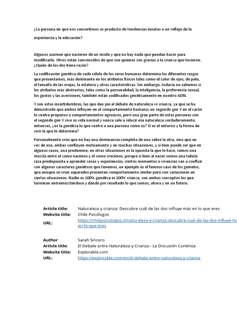 Naturaleza Crianza | PDF | Naturaleza versus crianza | Biología