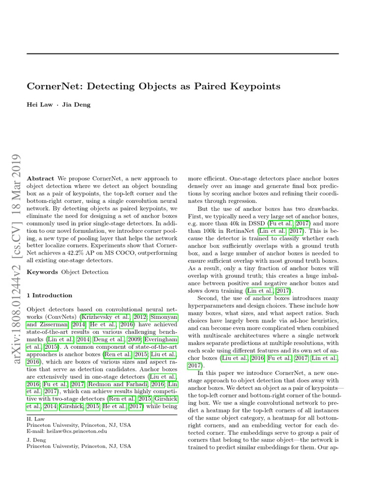 Cornernet Detecting Objects As Paired Keypoints Pdf Applied Mathematics Computer Science