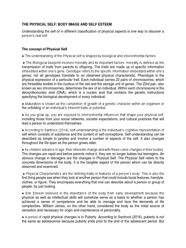 The Physical Self-Body Image and Self Esteem | PDF | Gene | Puberty