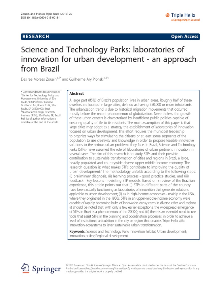 Science and Technology Parks: Laboratories of Innovation For Urban ...