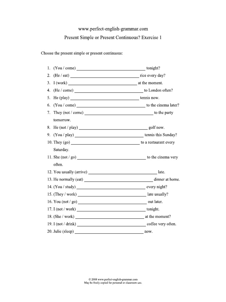 Present Simple Vs Continuous Exercise | PDF